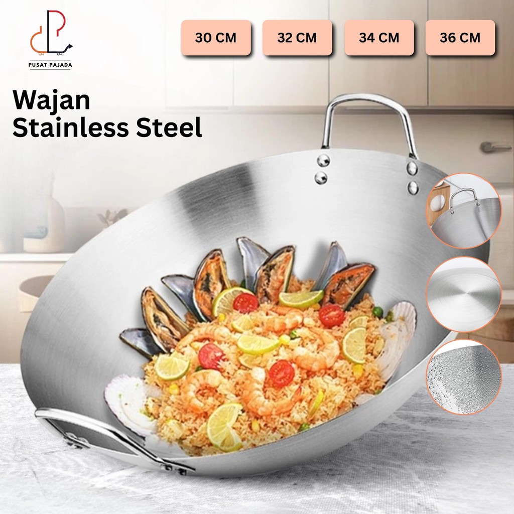 Jual Wajan Stainless Steel Tebal Anti Lengket Kuali Wokpan Penggorengan Besar Pegangan SUS 304 ...
