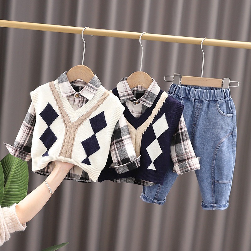Jual CHUBBI 3 - Setelan Set Anak Laki Vest Rompi Rajut Kemeja Kotak ...