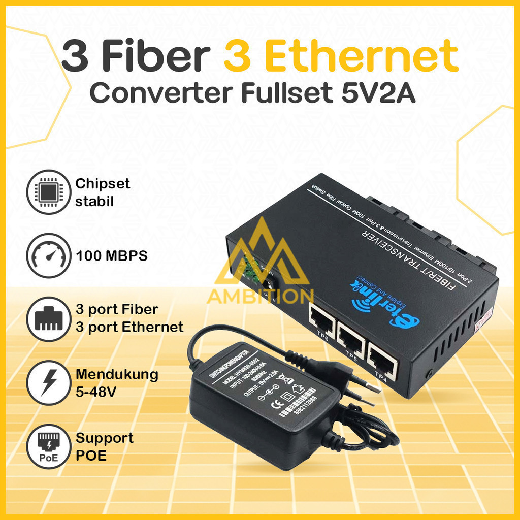 Jual 10/100M single mode 3FO 3LAN 3F3E Reverse POE Media Converter ...