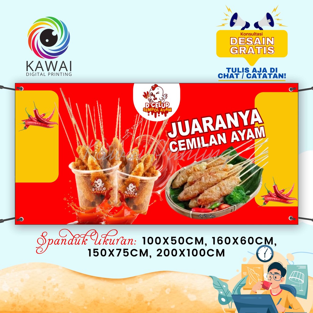 Jual Spanduk Banner MMT Jualan Sempol Ayam Dicelup Rekuest 200x100 Cm ...