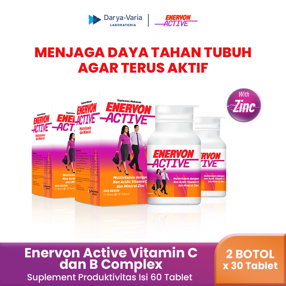 Jual Enervon Active Vitamin C, B Complex, Zinc Isi 60 Tablet (2 Botol x ...