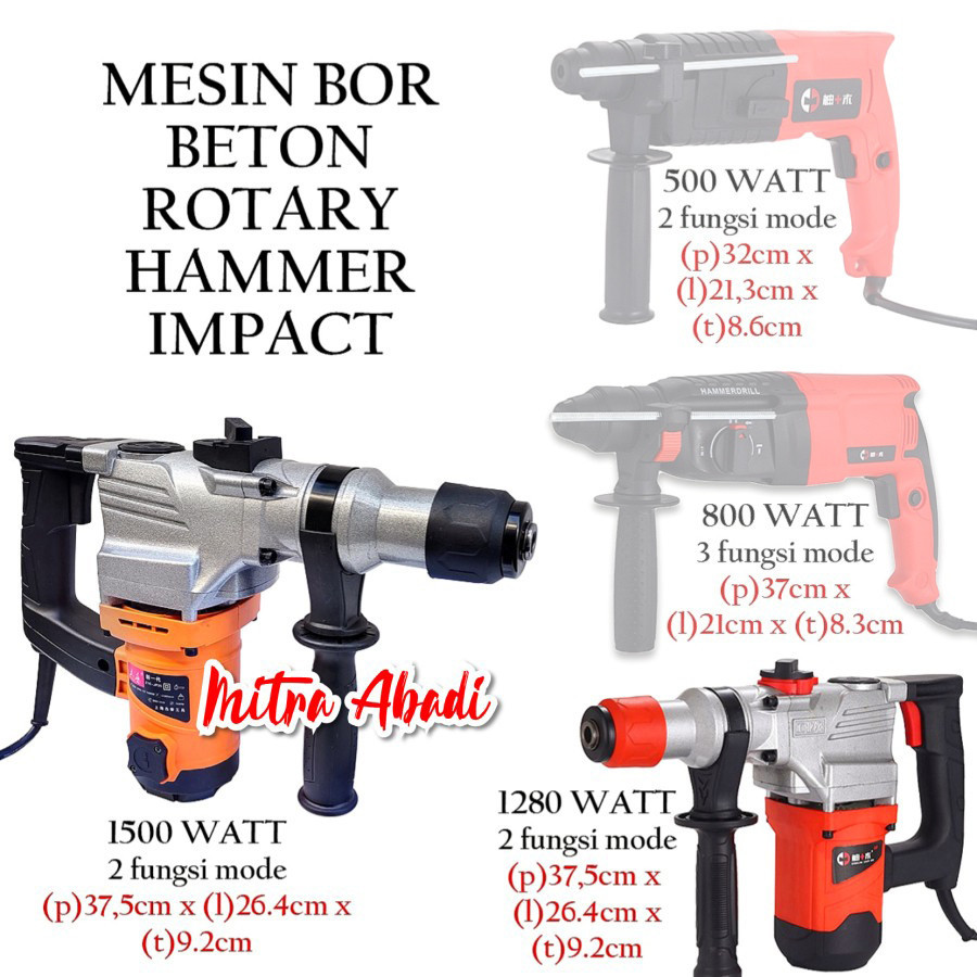 Jual Mesin Bor Bobok Tembok Beton Rotary Hammer Drill Impact 1280W ...