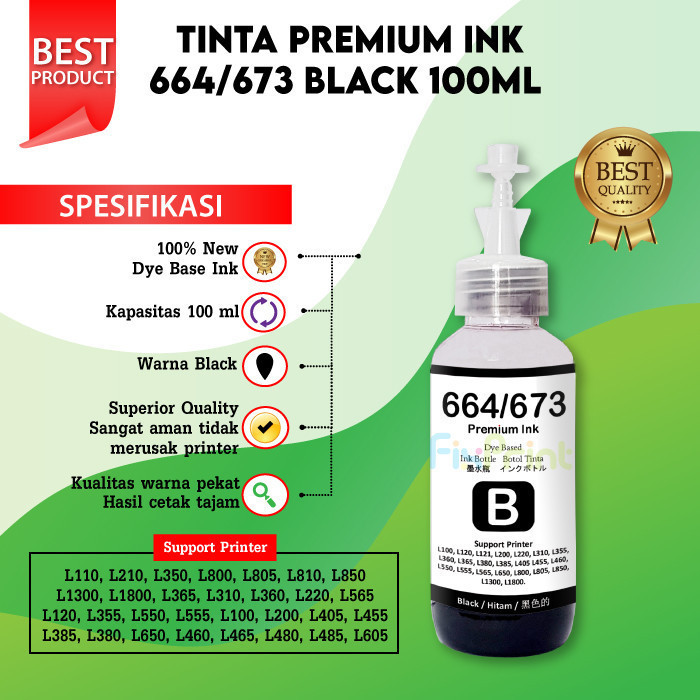 Jual Tinta Refill 664 Premium Printer Epsn L120 L121 L110 L210 L350 ...