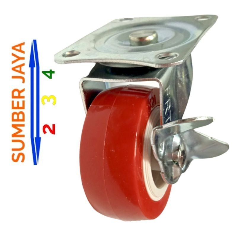 Jual Roda Trolley Merah Hidup dan Rem 2 inch Termurah Roda Troli 2 inch ...