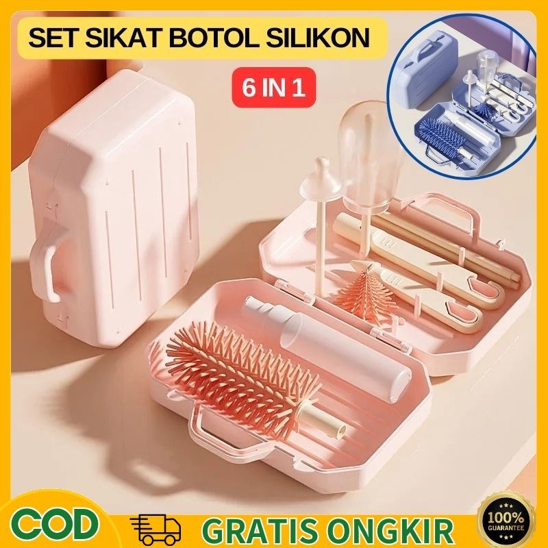 Jual 【COD】Portabel Set Sikat Botol Bayi 6 in 1 Dengan Rak Pengeringan ...