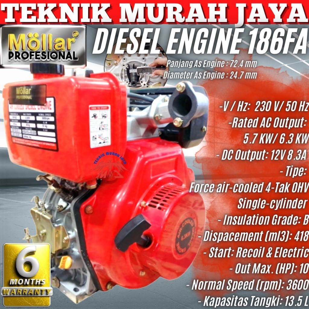 Jual MOLLAR 186FA Mesin Pengerak Diesel 10 HP Solar Engine Serbaguna ...