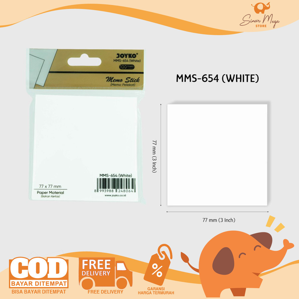 Jual Joyko MMS-654 Memo Stick White Isi 100 Lembar Sticky Notes Putih ...