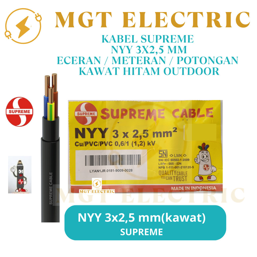 Jual KABEL SUPREME NYY 3X2.5 MM HITAM (ECERAN / METERAN / POTONGAN) | Shopee Indonesia