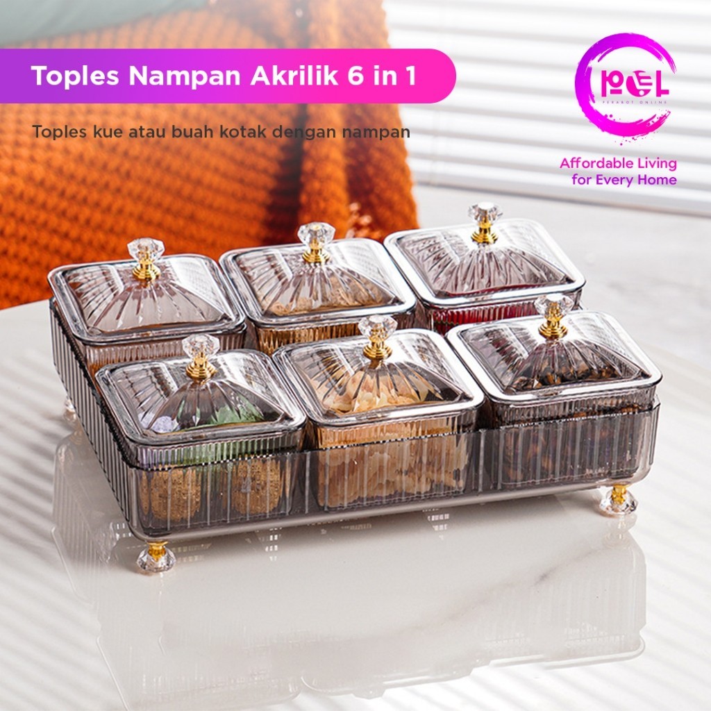 Jual [POL] COD Toples Buah Akrilik 6 in 1 | Toples Nampan Transparan ...