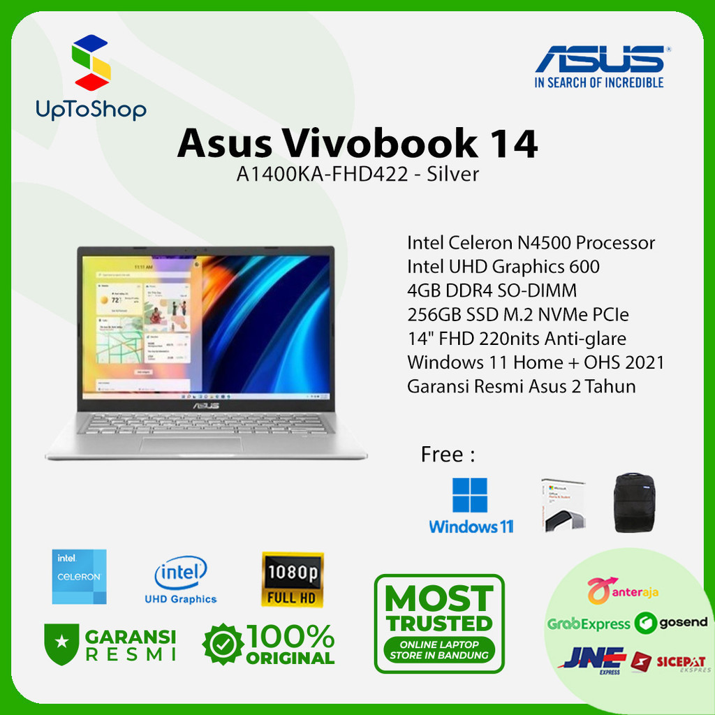 Jual Asus Vivobook 14 A1400KA-FHD422 Celeron N4500 4GB 256GB W11+OHS21 ...
