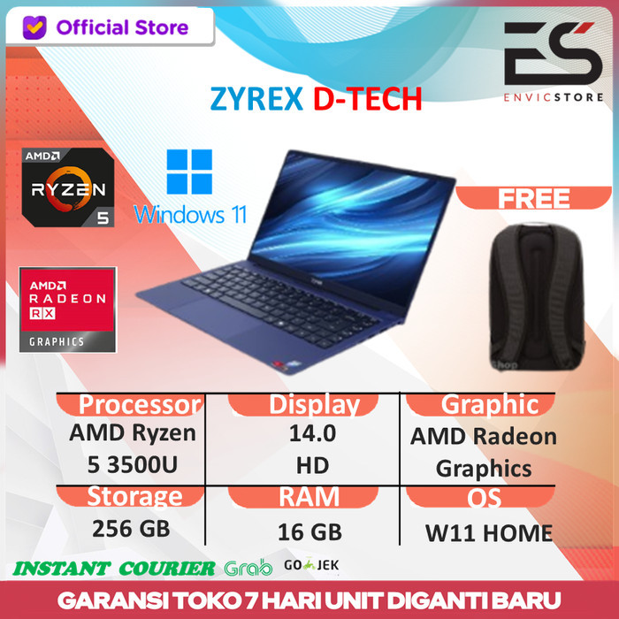 Jual Laptop Zyrex D-Tech Amd Ryzen 5 3500U 16GB 256GB 14" HD W11 ...