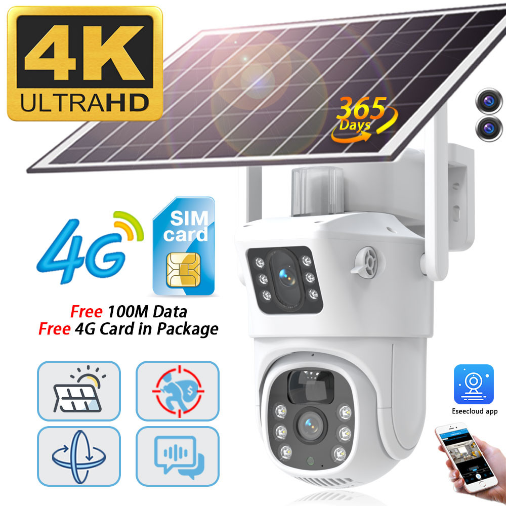 Jual 4K 8MP 4G Dual Lens PTZ Solar Camera Dual Screens PIR Human Tracking Outdoor Wireless ...