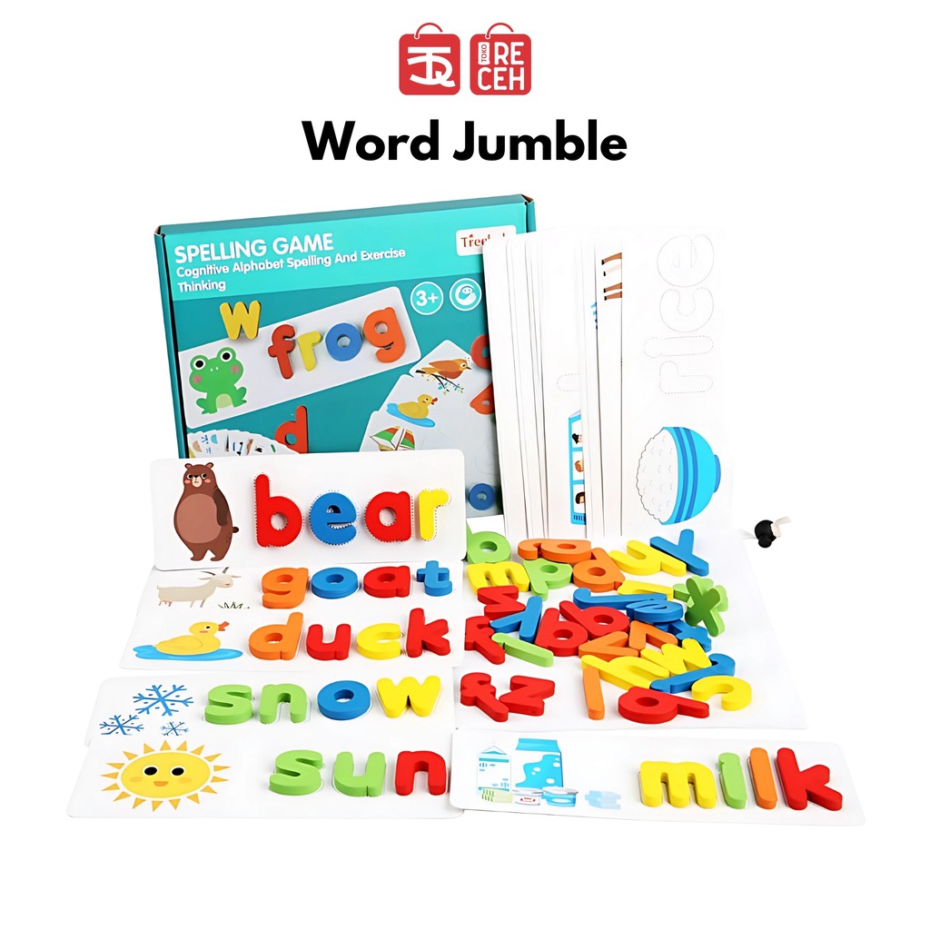 Jual Tokorecehofficial Word Jumble WOODEN SPELLING GAME Word Jumble ...