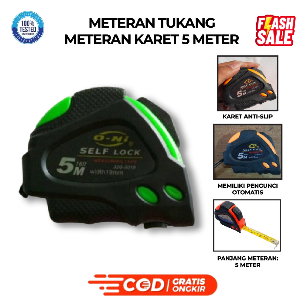 Jual Meteran Tukang / Measuring Tape / Meteran Karet 5 Meter Oni Self ...