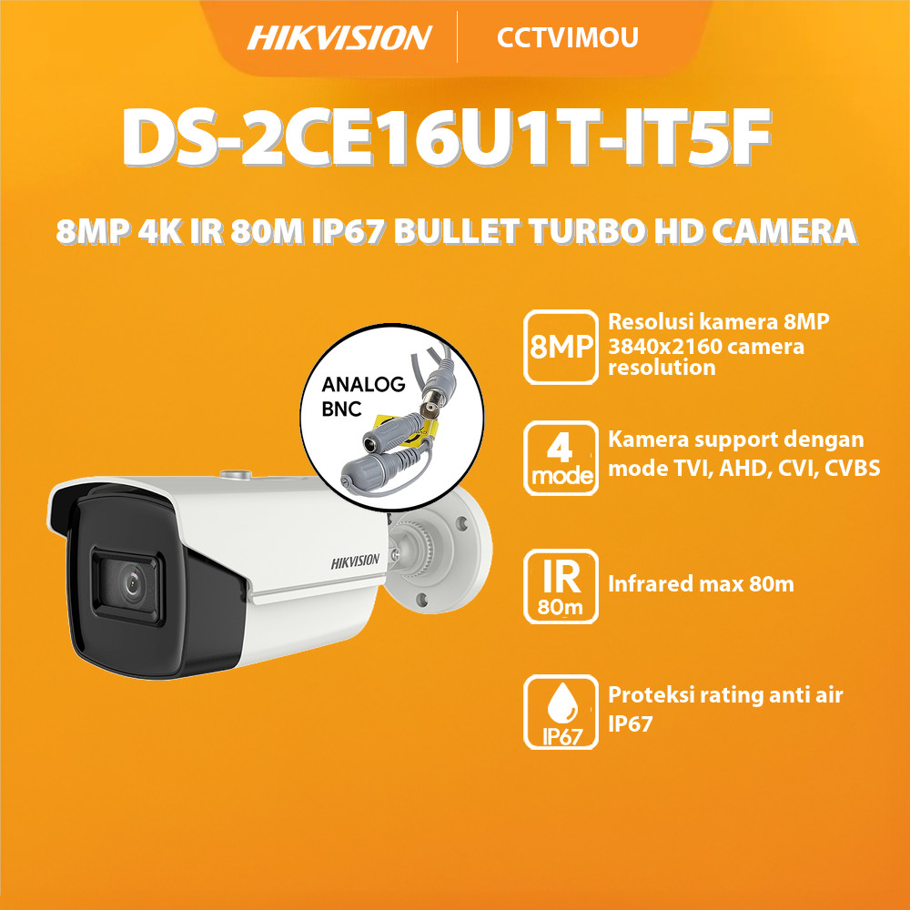Jual HIKVISION DS-2CE16U1T-IT5F 8MP 4K IR 80M IP67 BULLET TURBO HD CAMERA | Shopee Indonesia