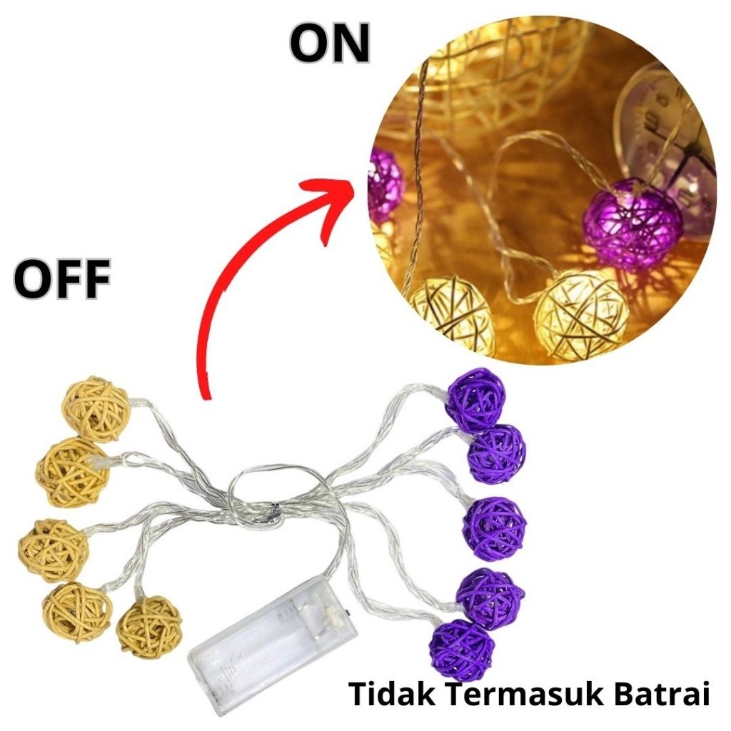 Jual BORES Lampu Hias Bulat Panjang 2 Meter Tumbler Lampu Bola Rotan ...