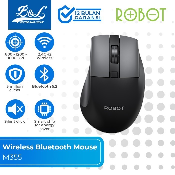 Jual ROBOT M355 Mouse Bluetooth 5.2 Wireless 2.4GHz Silent Click ...