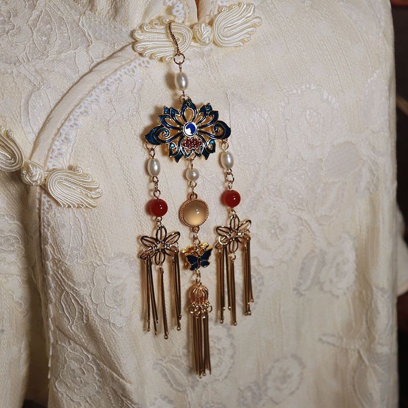 Jual Gu Feng Jing Tai Lan Lian Hua Qi Pao pressed lapel Hanfu tassel ...