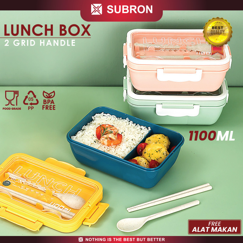 Jual SUBRON Lunch Box Rantang 1100ML 2 Grid Handle Free Sendok Sumpit ...