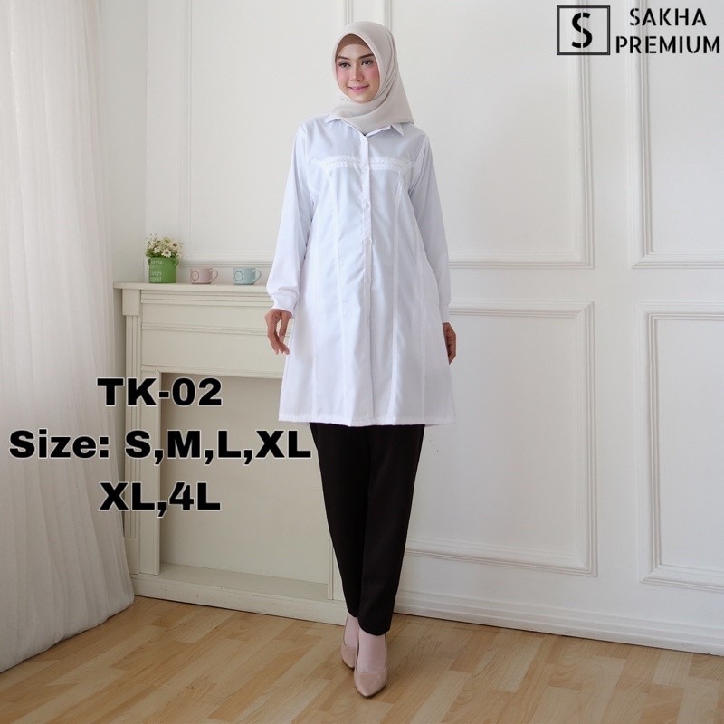 Jual Sakhapremium.id - Tunik Baju Putih Atasan Kemeja Tunik kantor seragam wanita lengan panjang ...