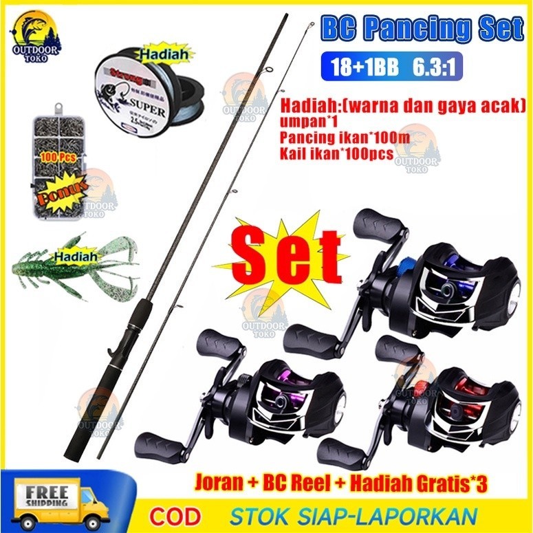 Jual Joran Pancing Set Carbon Baitcasting Fishing Rod Metal Reel Max Drag 8kg Material ...