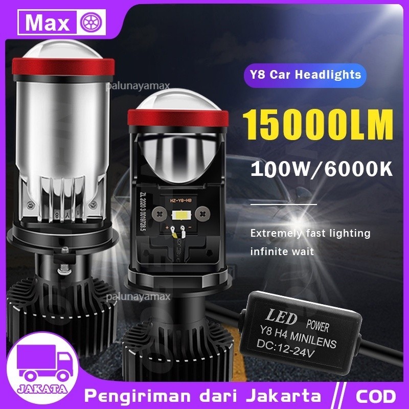 Jual Y8 H4 LED Lampu Auto H4 Lampu LED Mini Proyektor Lensa 6000K Super ...