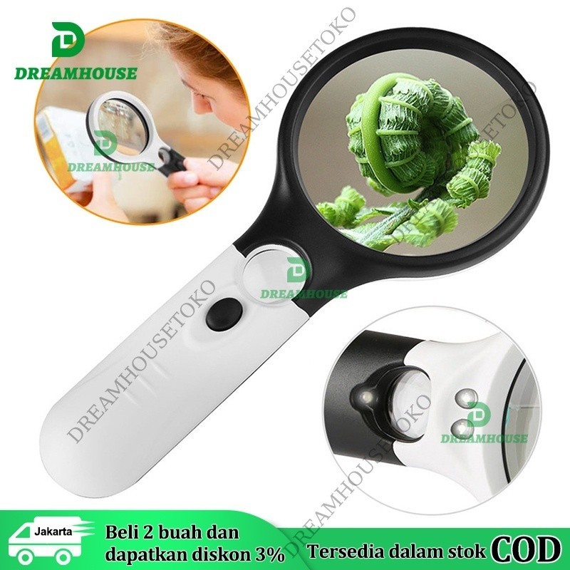 Jual Membaca Magnifying Glass Kaca Pembesar LED 2in1 Magnifier Dengan ...