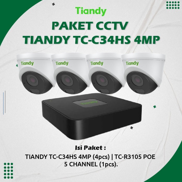 Jual Paket CCTV IP Tiandy TC-C34HS 4Camera 5Channel | Shopee Indonesia