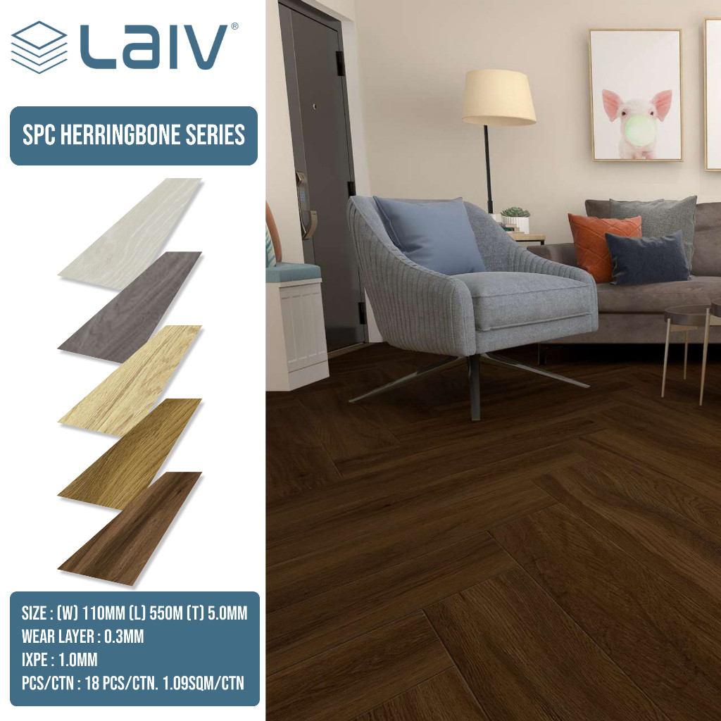 Jual LAIV Lantai SPC 5mm Lantai Klik Herringbone Series Motif Kayu Parkit Klik SPC 4 mm + IXPE ...