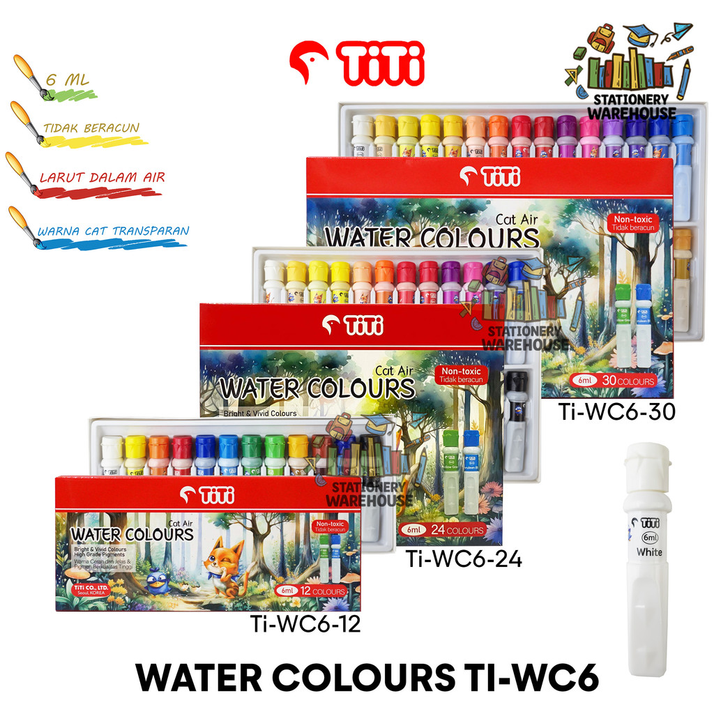 Jual Cat Air Water Color TITI WAC-6ML 12 , 24 , 30 WARNA Melukis ...