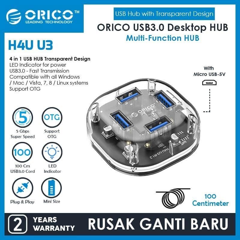 Jual ORICO H4U-U3 Usb Hub 4 Port 3.0 Transparent | Shopee Indonesia