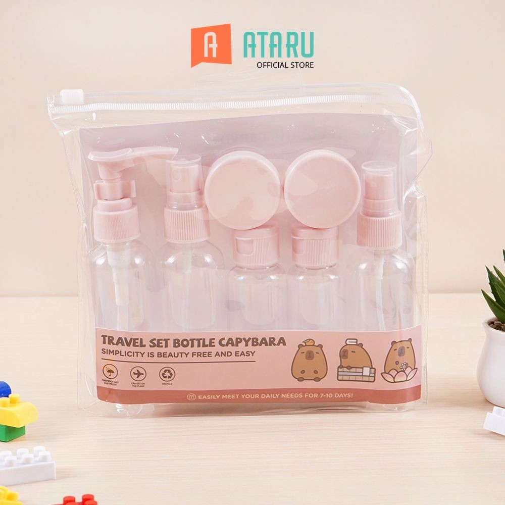 Jual Ataru Set 7 Pcs Botol Travel Capybara Transparan Travel Bottle ...