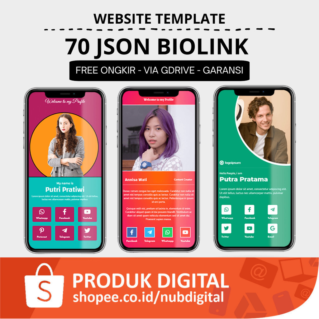 Jual KARTU NAMA ONLINE TEMPLATE JSON BIOLINK PERSONAL BRANDING SOSMED ...