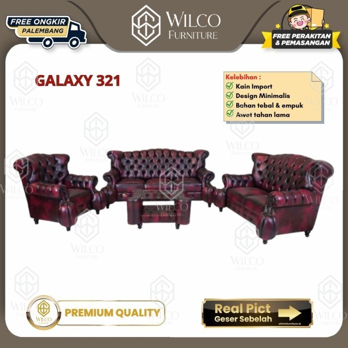 Jual Set Sofa Galaxy 321 + Meja / Sofa Kulit Ruang Tamu / Sofa Kancing ...