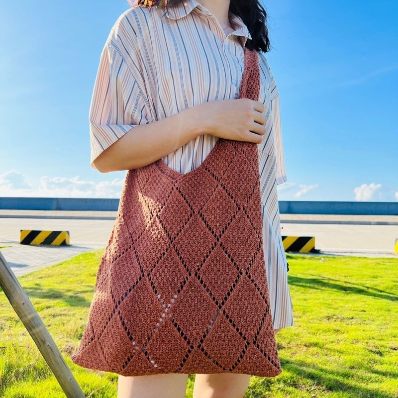 Jual Little Maple - Boomi Knitted Korean Tote Bag / Tas Bahu Rajut / Sling Bag Jumbo / ToteBag ...