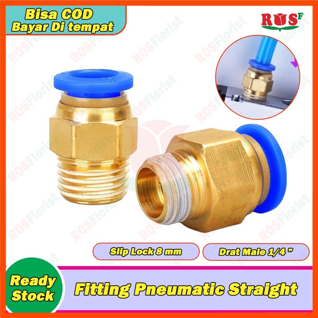 Jual RF - Fitting Pneumatic 8 mm x 1/4 Drat Male Slip Lock Selang PU PE 8mm Konektor Kompresor ...