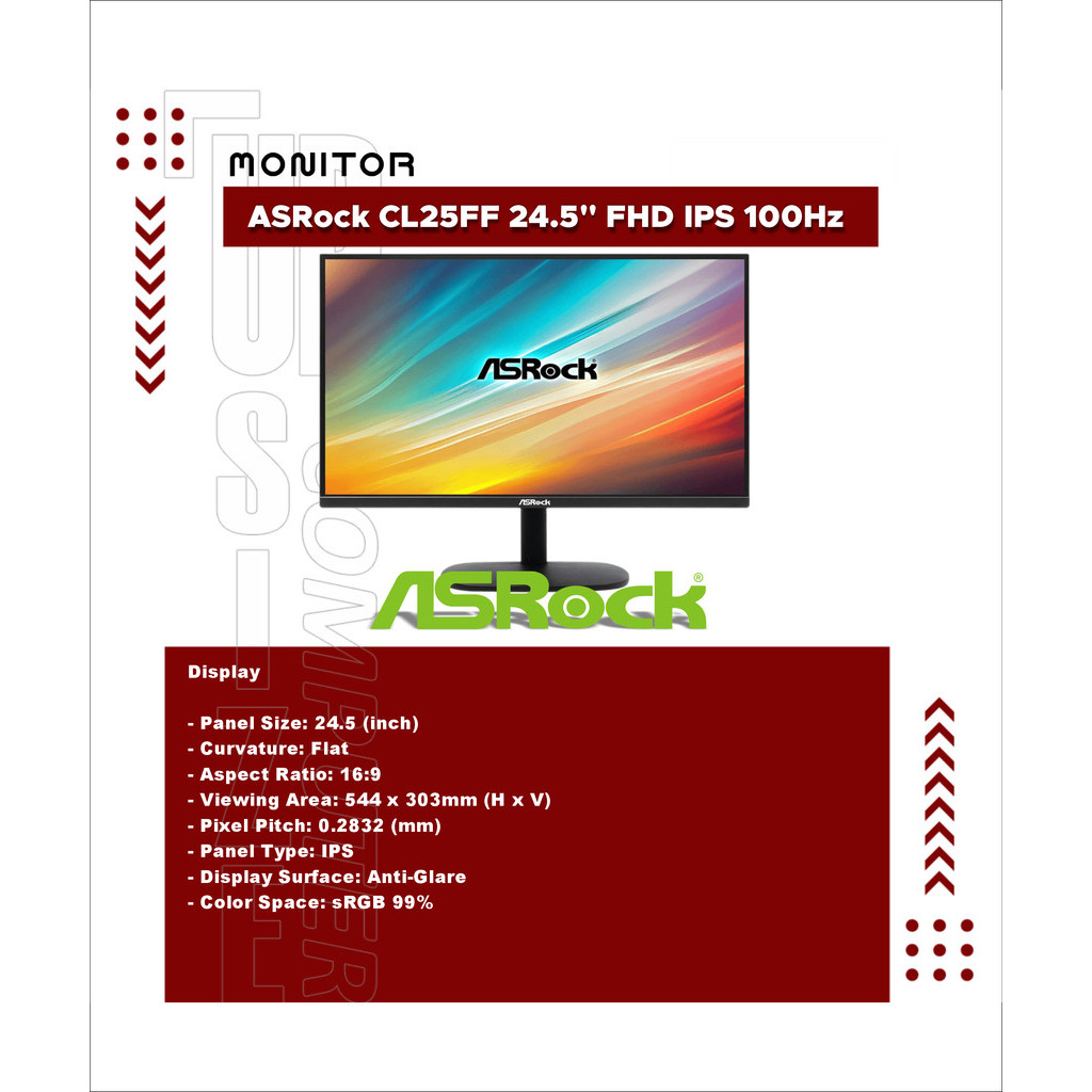 Jual ASRock CL25FF 24.5" FHD IPS 100Hz Freesync 1ms Response Time | Shopee Indonesia