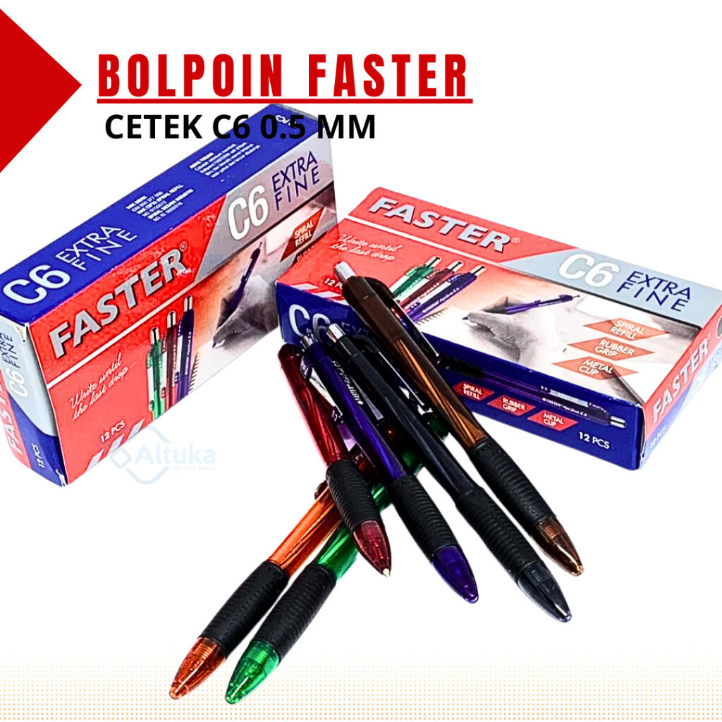 Jual (12 Pcs) Bulpen Faster / Ballpoint Faster C6 / Pulpen Faster C6 ...