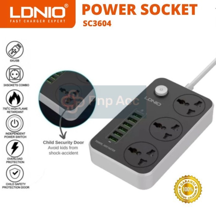 Jual LDNIO Colokan Listrik Power Socket SC3412 SC3604 Stop Kontak Fast Char - SC3604 | Shopee ...