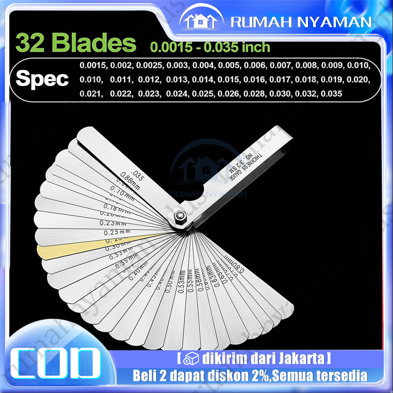 Jual 32 Blades Combination Feeler Gauge Metric Imperial Gapped Filler Measure/Alat Ukur Celah ...