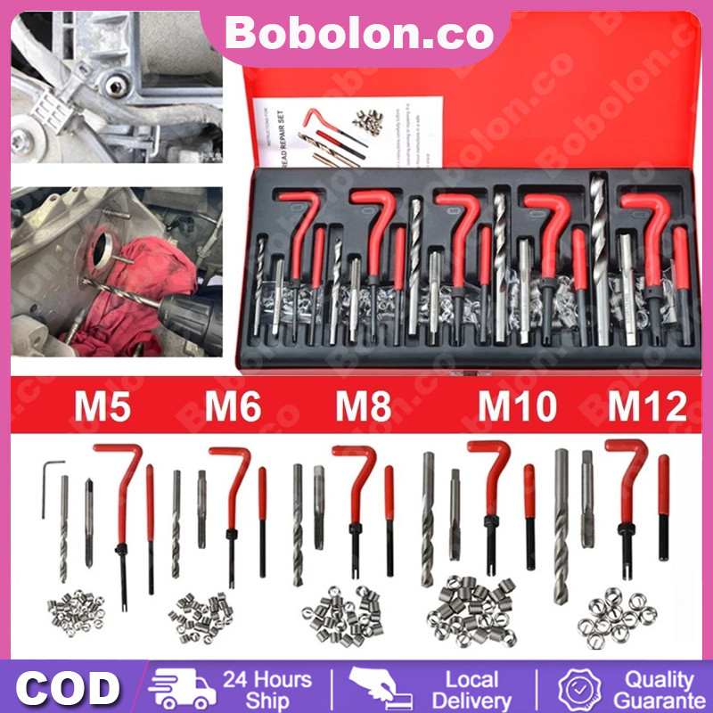 Jual 131pcs Recoil Helicoil M5 M6 M8 M10 M12 Benang Perbaikan Alat Kit ...