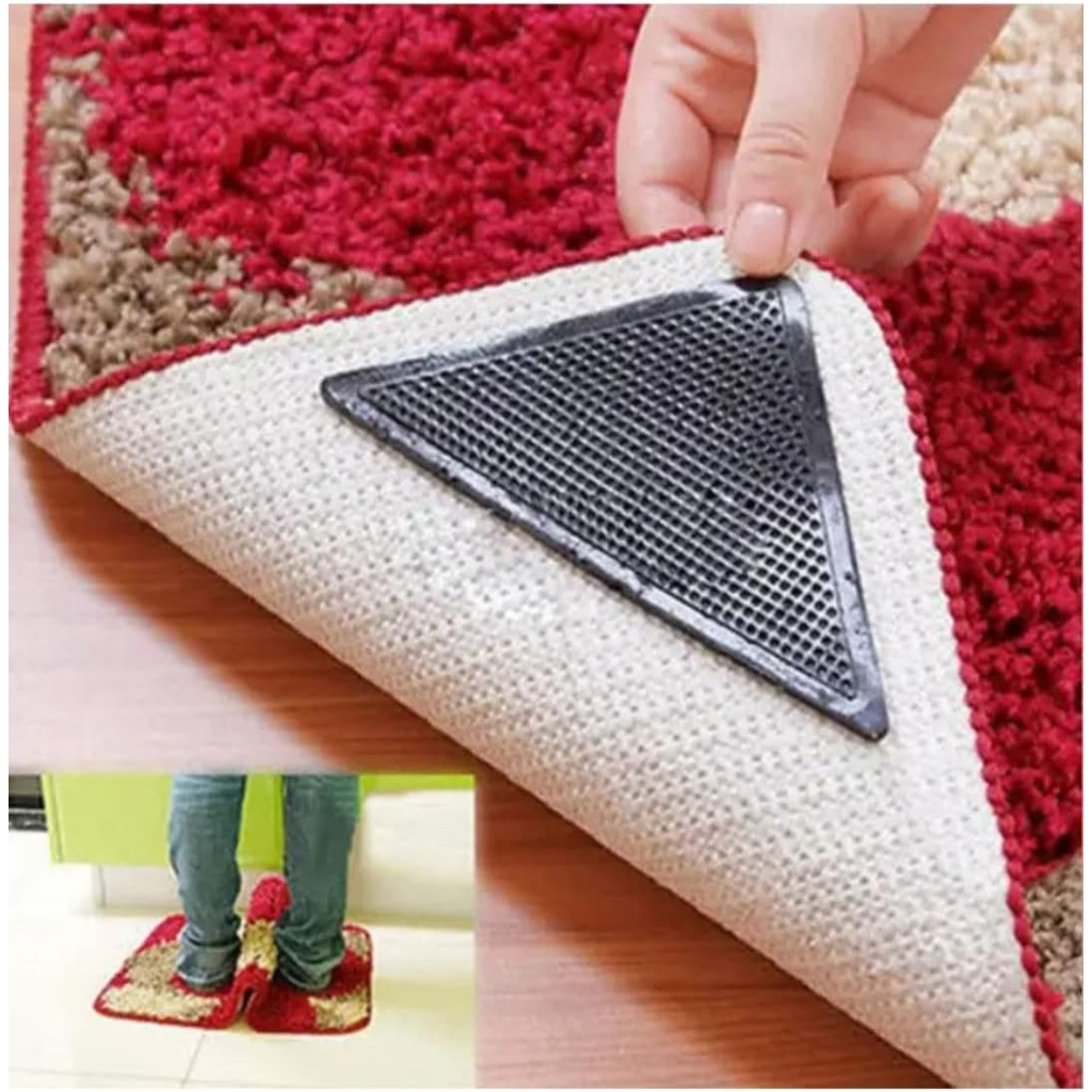 Jual 4/8pcs set Triangle Washable Rug Gripper Anti-slip Reusable Rubber ...