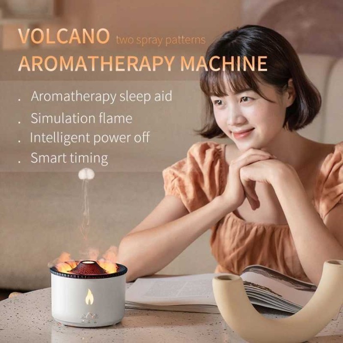 Jual GMGY Air Humidifier Diffuser Volcano Flame Essential Oil 12W 300ML ...
