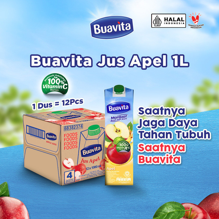Jual Buavita Juice Jus Kemasan Rasa Buah Asli Apel 1000 ml x 12 Pieces ...