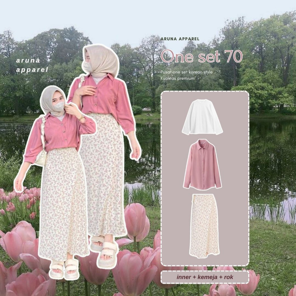 Jual ARUNA 3in1 SET 70 - SETELAN HIJAB OOTD ONESET WANITA KEKINIAN LINEN + KAOS RIB PREMIUM ...