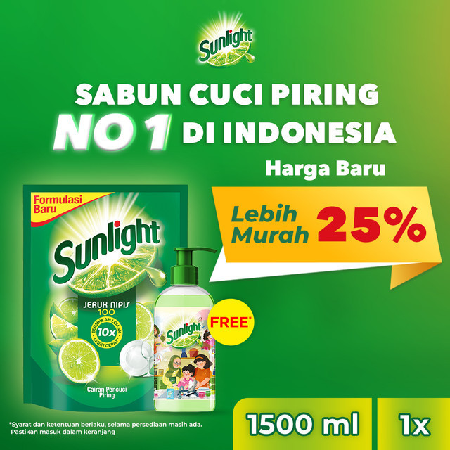 Jual Buy 1 Sunlight Sabun Cuci Piring Cair Refill Jeruk Nipis 1.5 L Free Sunlight Dishwash ...