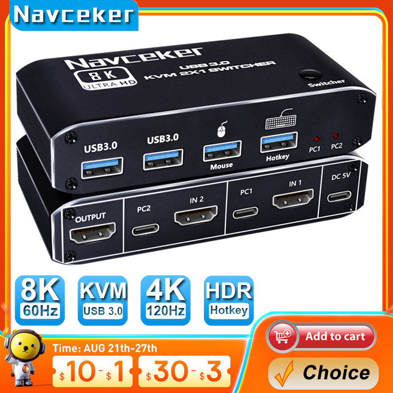 Jual Navceker 8K KVM Switch HDMI-compatible 4K 120Hz 2 Port HD KVM Switcher Box USB for Shared ...