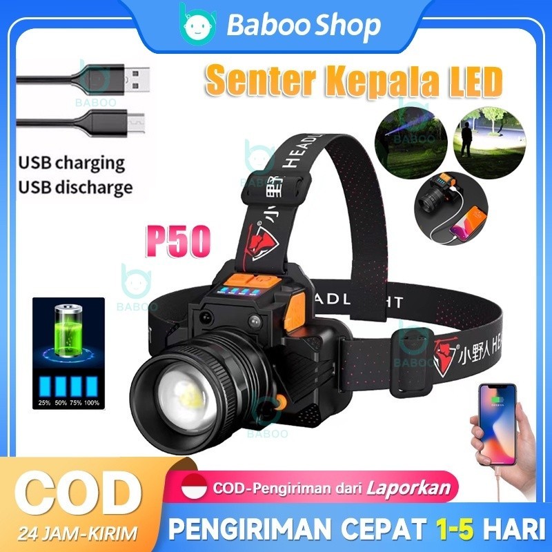 Jual Senter Kepala LED Zoom Super Terang Headlamp LED Glare T8 Ahan Air Isi Ulang Zoom Putar ...