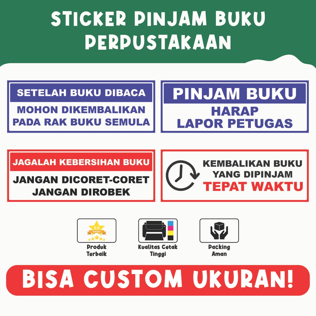 Jual Sticker Pinjam Buku Perpustakaan – Aturan Penggunaan Buku ...