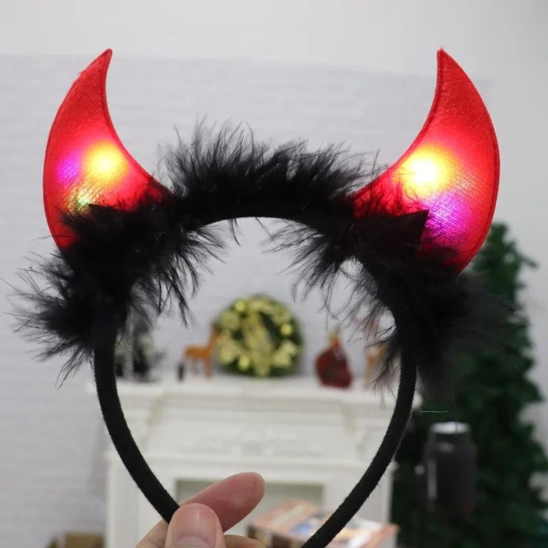 Jual Kids Adult Light Up Devil Horns Headband Costume Accessory Black ...